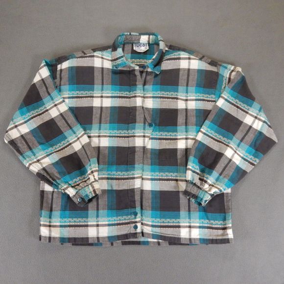 Deb | Tops | Vintage Deb Womens Shirt Med Teal Plaid Shoulder Pads ...